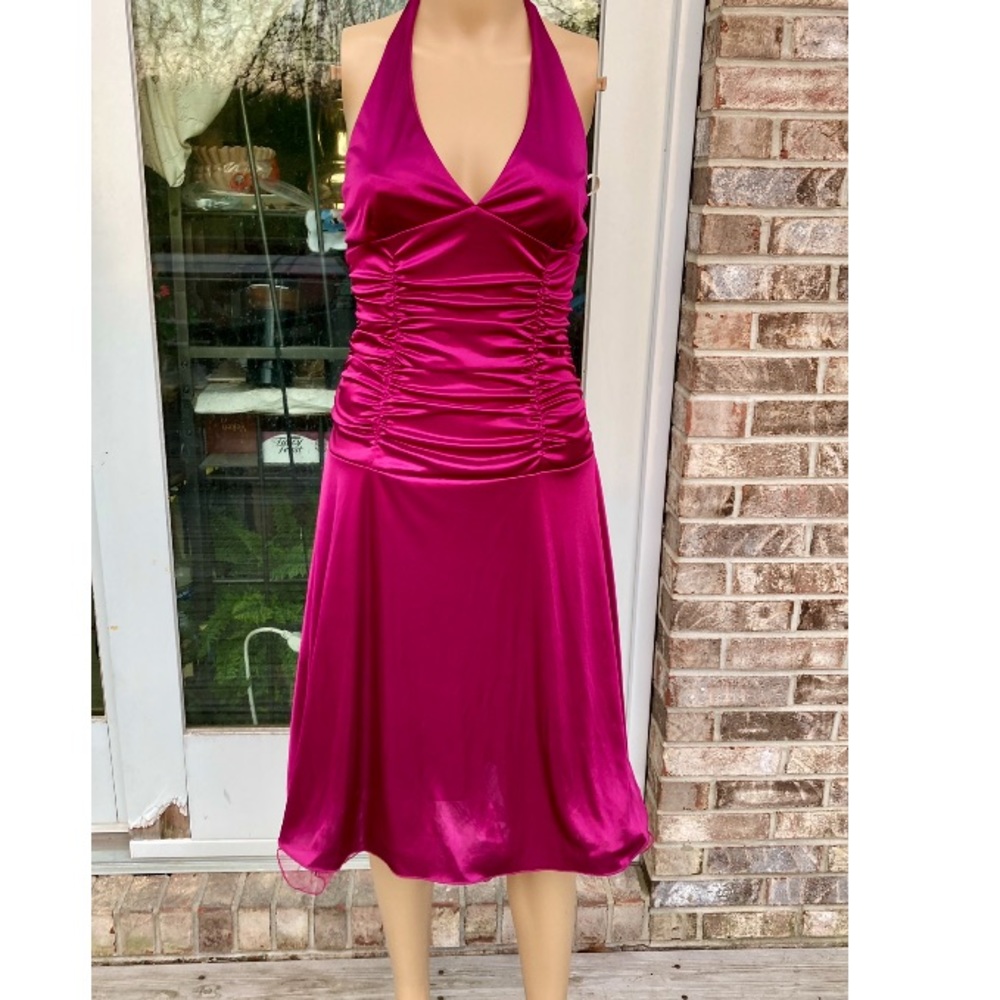 Fuchsia Ruched Halter Prom Dress - Gem
